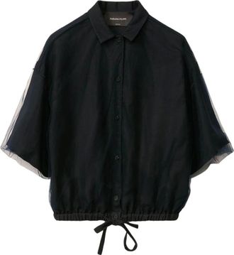 Fabiana Filippi Chemise Veste en Lin et Viscose Bleu Nuit - Femme - Blouses et Chemises - Bleu - Taille: 42 FR