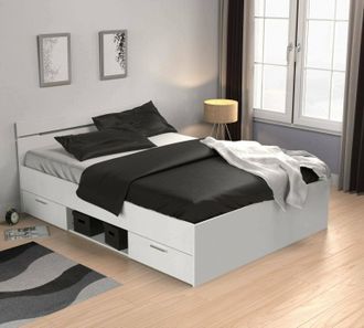 Dmora Doppelbett VAR, Struktur des Container-Betts, Sommier mit Verkleidung, Matratzenhalterstruktur, 204x145 h74 cm, Mattwei&szlig;