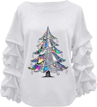 Generic Pull de Noël amusant 2025 - Imprimé graphique festif - Manches longues - Pour fêtes de fin dannée - Confortable - Col rond, blanc, XXL