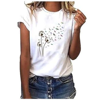 Generic T-shirt basique pour femme avec imprim&eacute; - Col rond - Hauts blancs - Coton - D&eacute;contract&eacute; - Femme - D&eacute;contract&eacute; - Manches courtes - Tops - T-shirt de sp