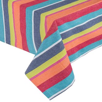 Homescapes Bunt gestreifte Tischdecke aus 100% Baumwolle 137x137 cm, Tischtuch quadratisch, waschbar & pflegeleicht