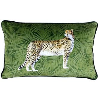 Riva Paoletti Riva Paoletti Cheetah Wald Kissenbezug - Gr&uuml;n - Palm-Blatt-Entwurf - Velvet Gef&uuml;hl Stoff - Piped Edges - Maschinenwaschbar - 100% Polyester - 30 X 50 