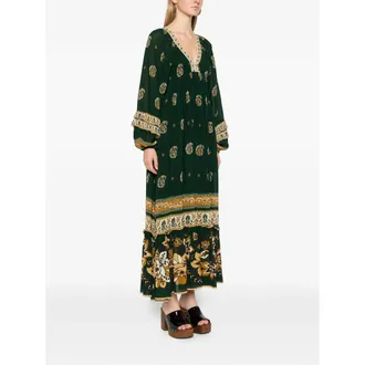 Farm Rio Floral Print V-Neck Dress - Green