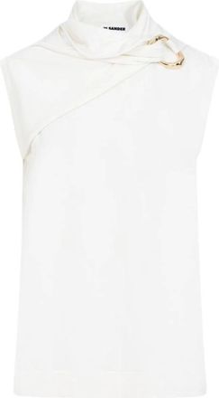 Jil Sander Femme, Blouses et Chemises, Blanc, Taille: 36 FR Haut sans Manches &agrave; Col Drap&eacute;