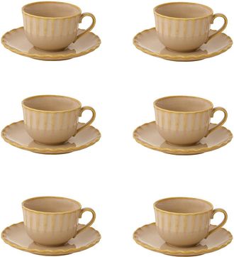Easy Life Ensemble de 6 tasses à café avec soucoupe en porcelaine 110 ml ONDE SAND