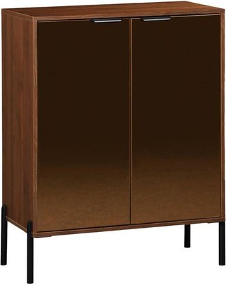 Sweeek Sweeek - Buffet vintage effet bois de noyer. buffet haut. vaisselier. deux portes vitrées aspect fumé. l 83 x 38 x 100cm