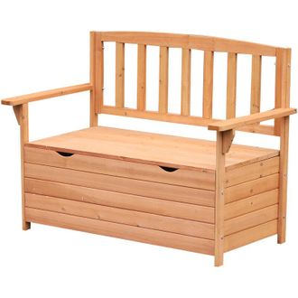 OUTSUNNY Banc coffre de jardin 2 places dim. 112L x 58l x 84H cm - dossier &agrave; lattes - charge max. 280 Kg - bois sapin pr&eacute;-huil&eacute;