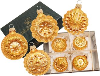 Krebs Glas Lauscha Weihnachtsdekoration/Christbaumschmuck aus Glas - Glaskugelform - Farbe: Gold - Menge: 4 Stück - Motiv: Sterne - Größe: 5 cm