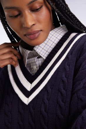 Eden Park Pull Cricket Col V En Laine Et Coton Marine Coupe Oversized