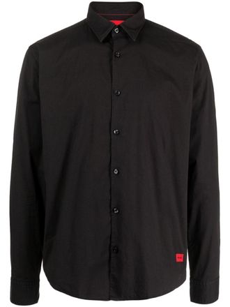 HUGO BOSS chemise en coton &agrave; logo brod&eacute; - Noir