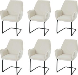 Hhg 6er-Set Freischwinger 410, Esszimmerstuhl Küchenstuhl Stuhl, Stoff/Textil Öko-Tex mvg creme-beige