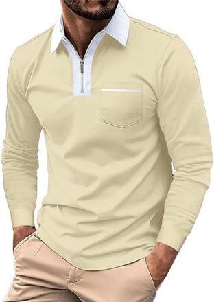 Generic Polo pour homme, t-shirt &agrave; manches longues &agrave; revers d&eacute;contract&eacute; avec poche, t-shirt de sport, fermeture &eacute;clair, t-shirt daffaires confortable et respi