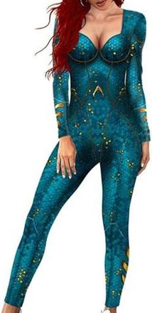 Generic 2026 Costume de Carnaval 2026 - Body Tendance &agrave; Manches Longues pour Femme avec imprim&eacute; &eacute;cailles de Poisson