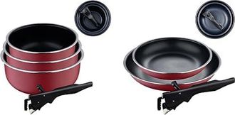 Bergner Click&Cook Lot de 7 po&ecirc;les et casseroles | Poign&eacute;es amovibles | Rev&ecirc;tement antiadh&eacute;sif | Compatible induction | En rouge