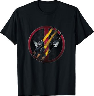 MARVEL Deadpool & Wolverine Claw Marks Face Logo Retro T-Shirt - Schwarz, S - Unisex - Klassisch - Kurzarm - Einfarbig - Crew-Ausschnitt - Doppelt genähter S