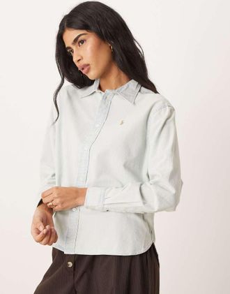 Polo Ralph Lauren Cropped-Hemd aus Chambray in Hellblau mit kastigem Schnitt
