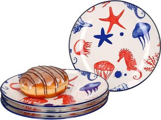 Ritzenhoff & Breker 4-teiliges Kuchenteller-Set Seestern Seaside I Geschirr-Set für 4 Personen I Frühstücksteller mit Seestern-Dekor I Hochwertige Dessertteller I 4 Porze