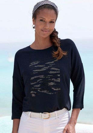 Lascana 3/4-Arm-Shirt mit Strass-Dessin aus hochwertiger French Terry-Qualität aus Viskose