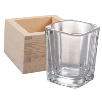 TOPBATHY Japanischer Sake-Glas-Becher Mit Holzbox Transparent Mikrowellengeeignet Traditionelle Quadratische Form Stilvolles Geschenk F&uuml;r Zuhause Und Restauran