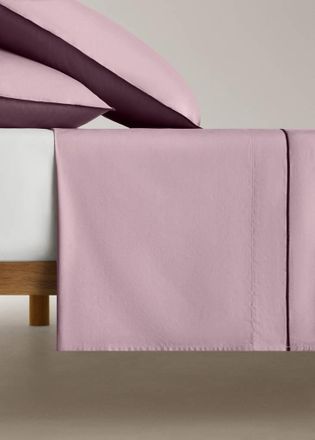 Mango Drap plat percale de coton 200 fils overlock contraste lit 200 cm prune - Home - Lit 200 cm - MANGO HOME