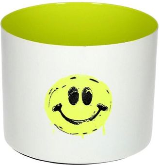 Gift Company Windicht, Teelichthalter - Goa - Eisen - Motiv: Smiley - Farbe: wei&szlig;/Lemon - (&Oslash; x H) 10 x 7,5 cm