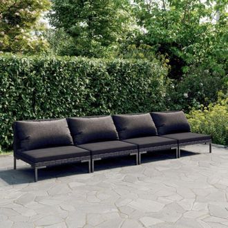 vidaXL Vidaxl - Salon de jardin 4 pcs avec coussins R&eacute;sine tress&eacute;e Gris fonc&eacute;