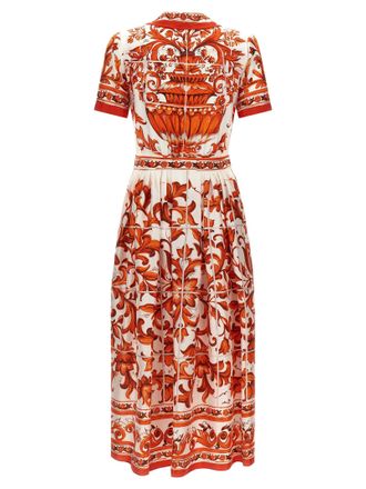 Dolce & Gabbana Maiolica Print Silk Twill Dress - Red