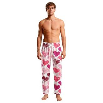 Generic Pantalon de pyjama pour homme - Jambes droites - Jambes larges - Pantalon de pyjama en flanelle - Pantalon de d&eacute;tente - Pantalon de Saint-Valentin - V