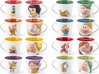 hOme Home - Sieben Zwerge, Set 12 Teetassen Sieben POP, 280 cc, verschiedene Figuren, New Bone China, spülmaschinenfest, mikrowellengeeignet