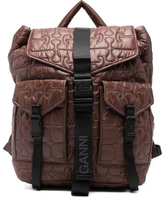 Ganni quilted backpack - Marron