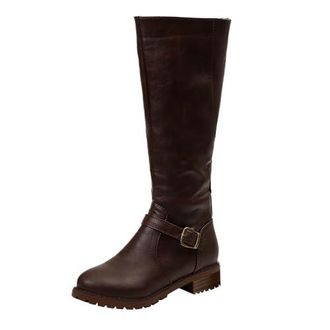 Generic Bottes d&eacute;quitation pour femme - Large mollet - D&eacute;contract&eacute; - Fermeture &eacute;clair - Talon bas et &eacute;pais - Extensible - Confortable - Bottes hautes au genou