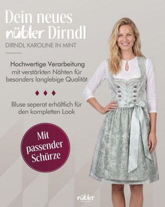 N&uuml;bler Trachtenkleid Mididirndl Karoline in Mint - Rockl&auml;nge 65 cm