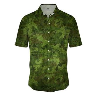 Keephen Feuilles Impression 3D Boutonn&eacute;e Chemise pour Femmes Hommes Nouveaut&eacute; Hawaiian Chemises Manches Courtes Plage Aloha Chemise