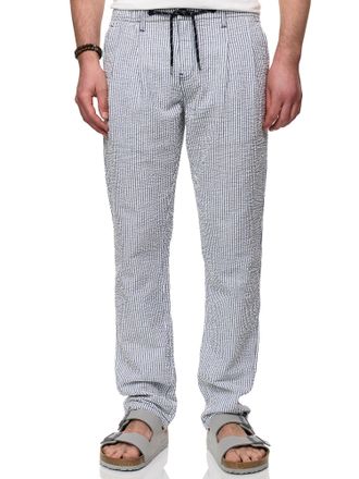 Indicode Herren INWebb Seersuckerhose aus Baumwolle | Herrenhose Freizeithose M&auml;nner Navy, XXL