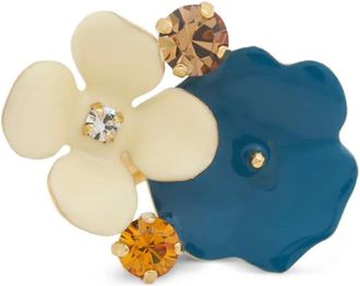 Marni enamelled flower rhinestone ring - Or