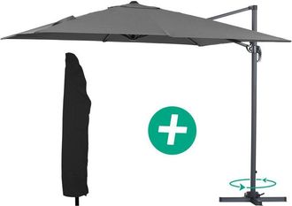 Habitat et Jardin Habitat Et Jardin - Parasol jardin d&eacute;port&eacute; Alu Sun 3 - Carr&eacute; - 3 x 3 m - Gris + housse de protection