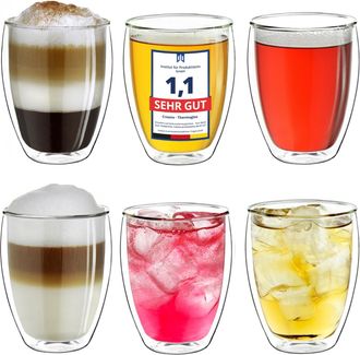 Creano doppelwandige Cappuccino Gläser 250ml - Glas Becher doppelwandig - Thermoglas - Doppelwandgläser im 6er Set