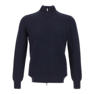 Gran Sasso Homme, Pulls, Bleu, Taille: 4XL Cardigan en laine vierge maille nid dabeille