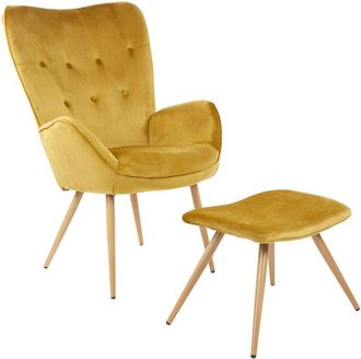 Albatros-Moebel Albatros - Ohrensessel mit Hocker york, Samt Bezug, bequem gepolstert, Fernsehsessel, Polstersessel, Farbe Ohrensessel:Gold