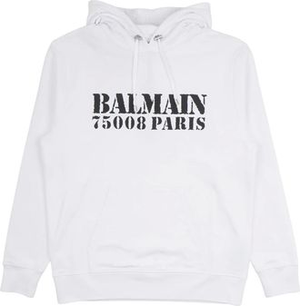 Balmain Homme, Sweatshirts et sweats &agrave; capuche, Blanc, Taille: XS Sweat &agrave; capuche avec imprim&eacute; Stamp