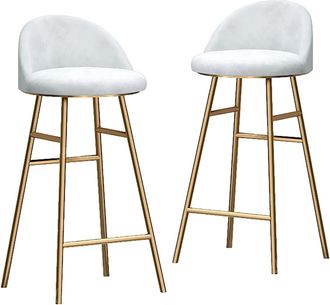 Generic 2er-Set Barhocker in Tresenh&ouml;he - Samt-Barhocker mit goldfarbenen Metallbeinen, K&uuml;cheninselst&uuml;hle, hohe Barhocker f&uuml;r K&uuml;cheninsel, Theke, Pub, Bistro
