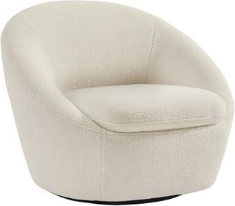 Vente-Unique Fauteuil pivotant Arrondi en Tissu Bouclette Blanc LACARA