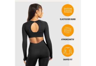 Smilodox Longsleeve Longsleeve Linnea mit R&uuml;ckenausschnitt & Daumenloch, Gym Oberteil Bewegungsfreiheit, Trainingsshirt, strapazierf&auml;hig, Pilates Yoga Gym
