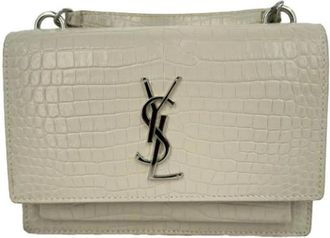 Saint Laurent Pre-owned Crocodile Embossed Sunset Wallet on Chain - Femme - Pre-owned - Beige - Taille: ONE Size
