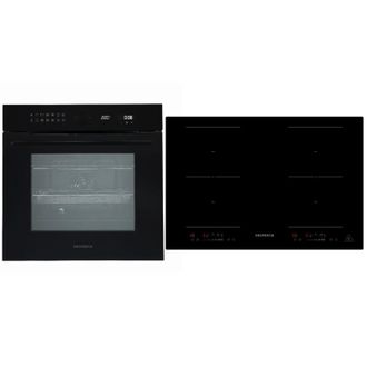 Respekta Backofen Herd Kochfeld Schwarz Induktion 77cm Set Autark Timer Pyrolyse Respekta
