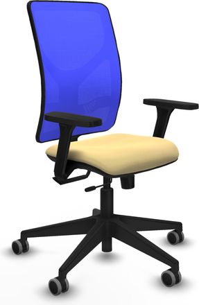 Piqueras y Crespo Armlehnenstuhl, h&ouml;henverstellbare Lendenwirbelst&uuml;tze, ausgestattet mit Syncro/Traslack und Schneideschaum, mit Rollen 65 mm, Parkett, Blau/Cremefarben