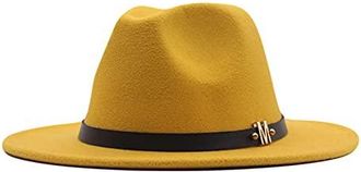 Generic 2026 Ceinture Chapeau Fedora Boucle Floppy Panama Laine Large Femmes Classique Casquettes de baseball, jaune, Taille unique