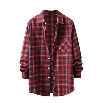 Generic Chemises &agrave; carreaux pour homme - Chemise western &agrave; manches longues en flanelle d&eacute;contract&eacute;e - Chemise western ample en coton tartan - Chemise de b&ucirc;che