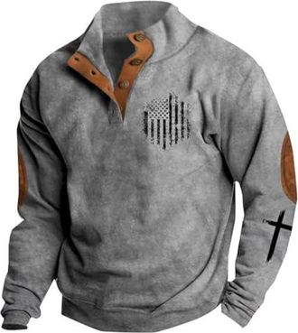 Generic Sweat-shirt sans capuche pour homme avec 1/4 boutons T-shirt dext&eacute;rieur &agrave; manches longues Pull en tricot Coupe ample Pull de transition Confortable Ha