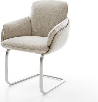 DELIFE Freischwinger Luan-Flex mit Armlehnen Webstoff Soft Beige Freischwinger flach Edelstahl, Esszimmerst&uuml;hle
